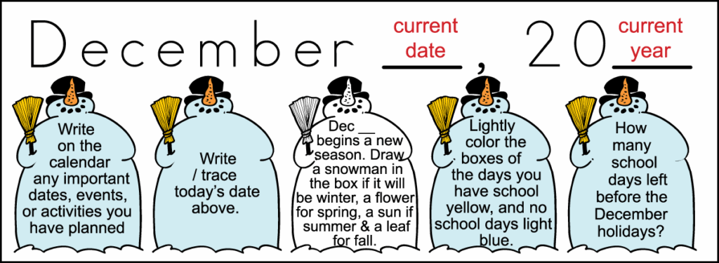 Printable December 2025 Calendar & Worksheets