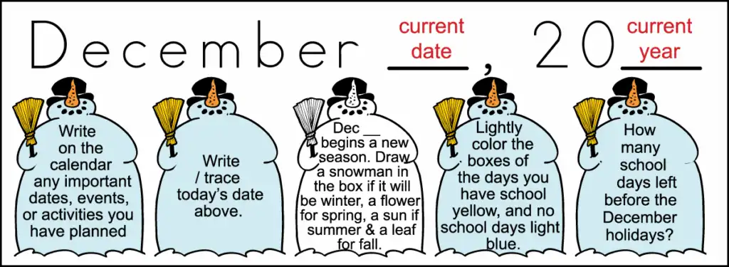 Printable December 2025 Calendar & Worksheets