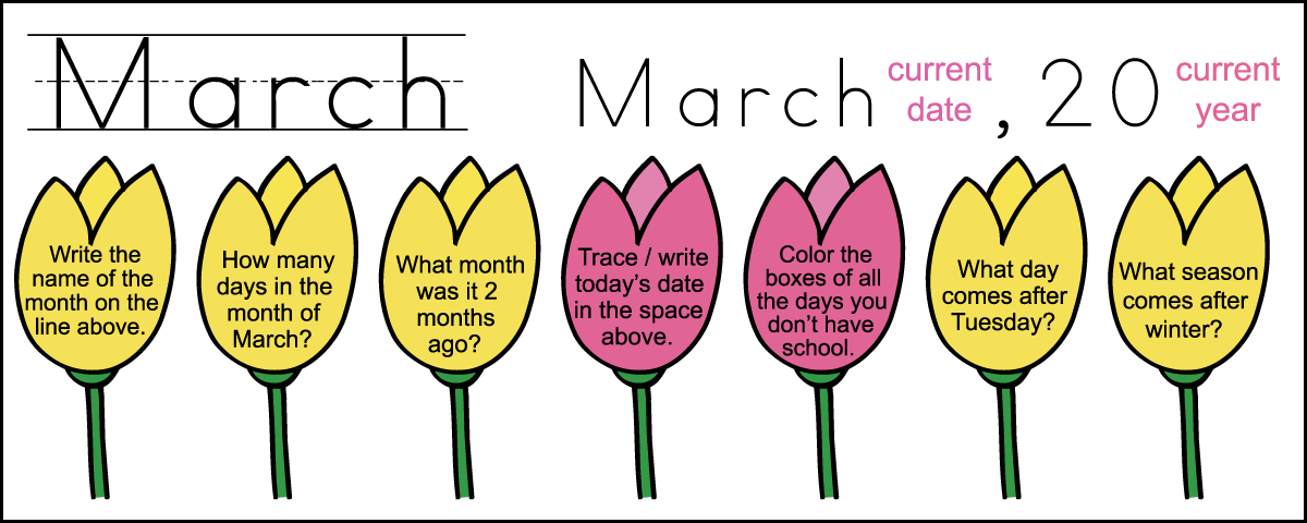 Calendar Worksheet for March 2026 - Tree Valley Academy