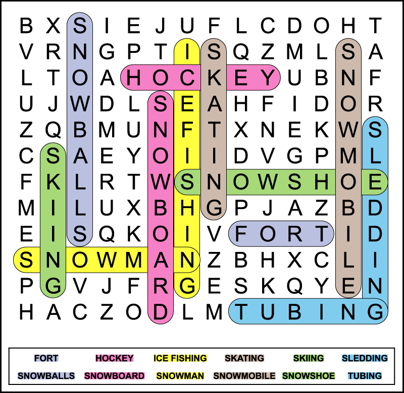 1st Grade Winter Activities Word Search - Tree Valley Academy