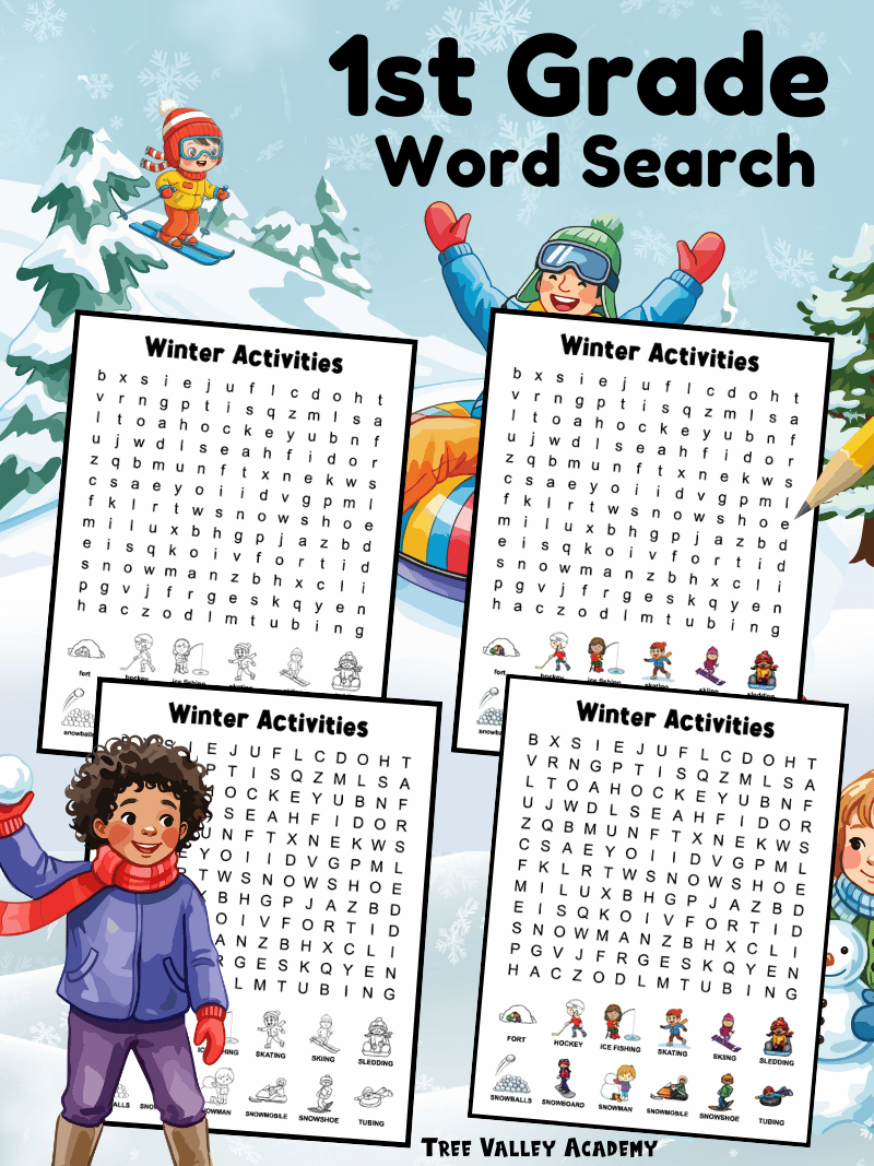 1st Grade Winter Activities Word Search - Tree Valley Academy