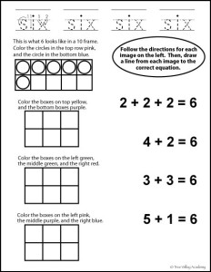 Number Bonds to 6 Free Math Worksheets