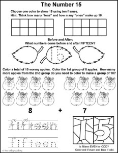 Number Bonds to 15 Free Math Worksheets