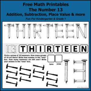 Number Bonds to 13 Free Math Worksheets