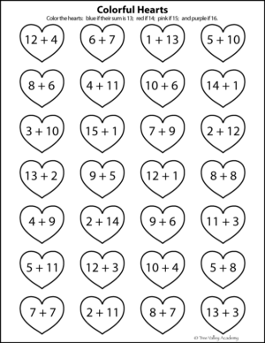 Heart Themed Addition Worksheets for Kids - Tree Valley Academy