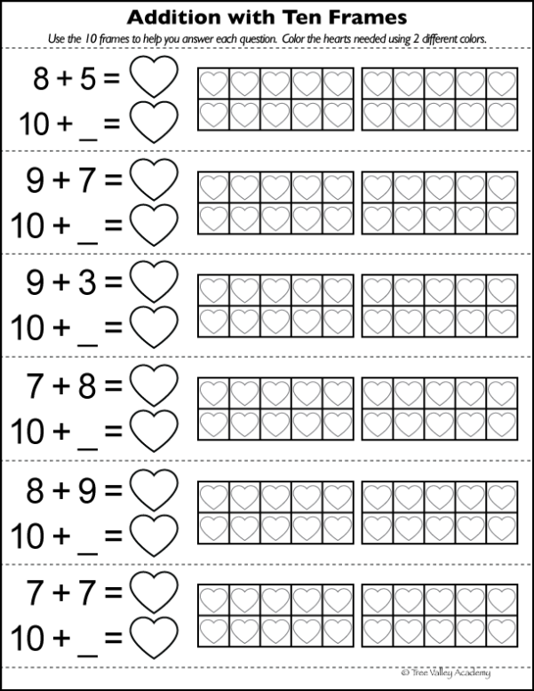 Heart Themed Addition Worksheets for Kids - Tree Valley Academy