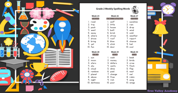 Grade 2 Spelling Words with Themed Spelling Lists