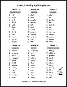 Printable Spelling Words for Elementary Grades 1 - 6