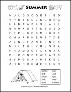 Summer Word Search Puzzles For Kids