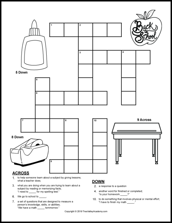 Back to School Crossword Puzzles - Tree Valley Academy