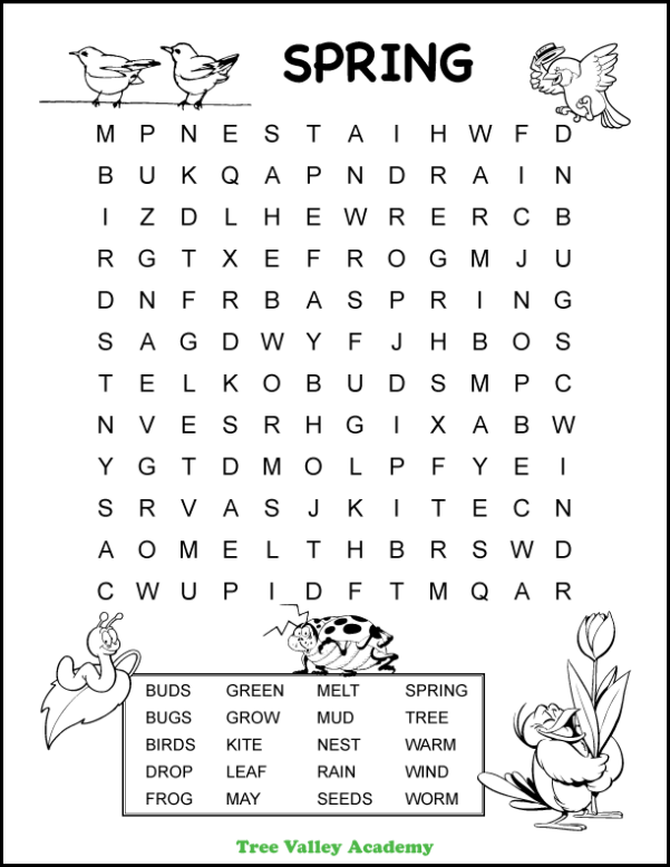 Spring Word Search 1st Grade - Tree Valley Academy