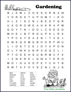 Printable Gardening Word Search For Kids - Tree Valley Academy