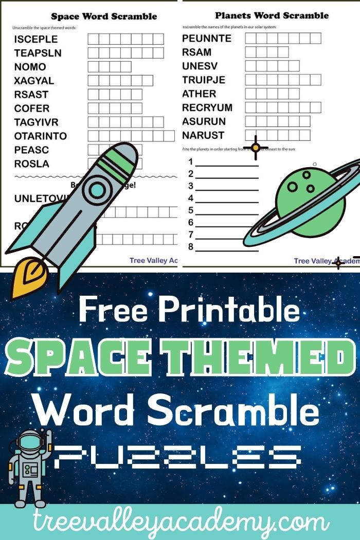 Space Themed and Planets Word Scramble Puzzles