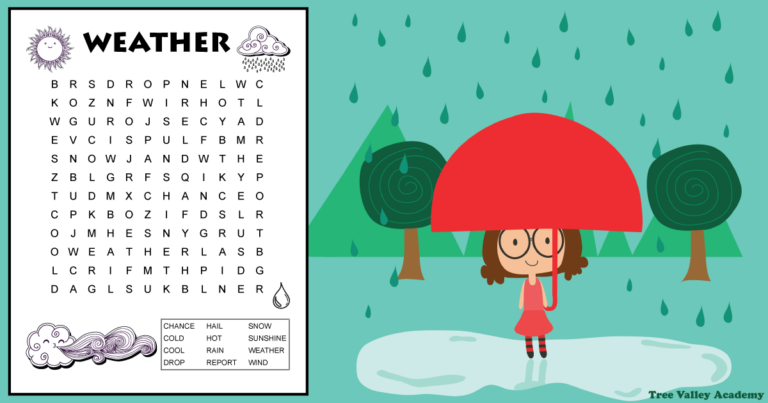 Easy Weather Word Search for Kids - Tree Valley Academy