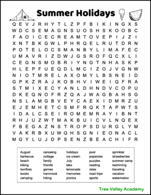Summer Holidays Word Search - Tree Valley Academy
