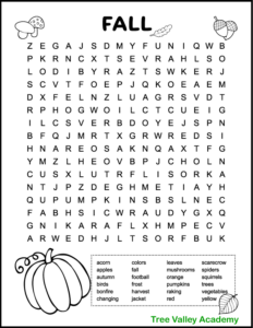 Printable Fall Word Searches for Kids - Tree Valley Academy