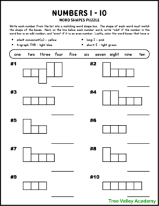 Fun Number Words 1-10 Spelling Worksheets for Kids