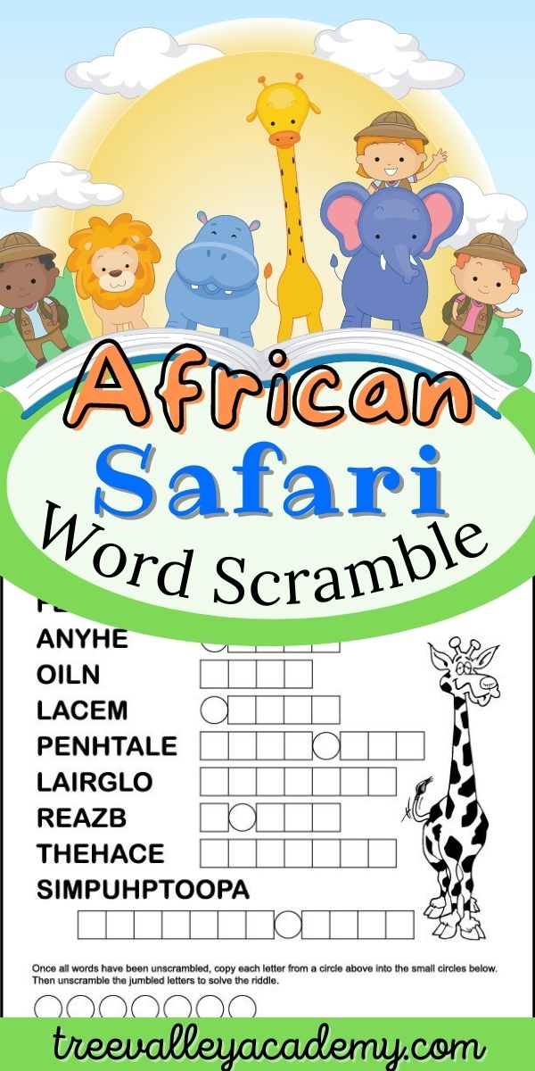 African Safari Animals Word Scramble - Tree Valley Academy