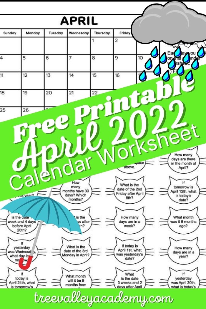 Calendar Worksheet for April 2024 - Tree Valley Academy