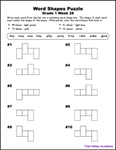 1st Grade Word Shape Puzzles (Weeks 25-28) - Tree Valley Academy
