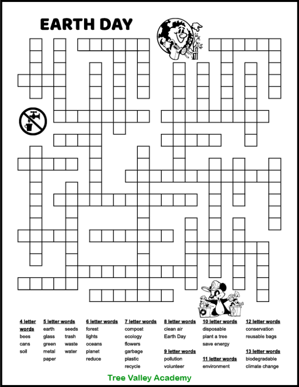 Fun Earth Day Fill In Word Puzzle Activity for Older Kids