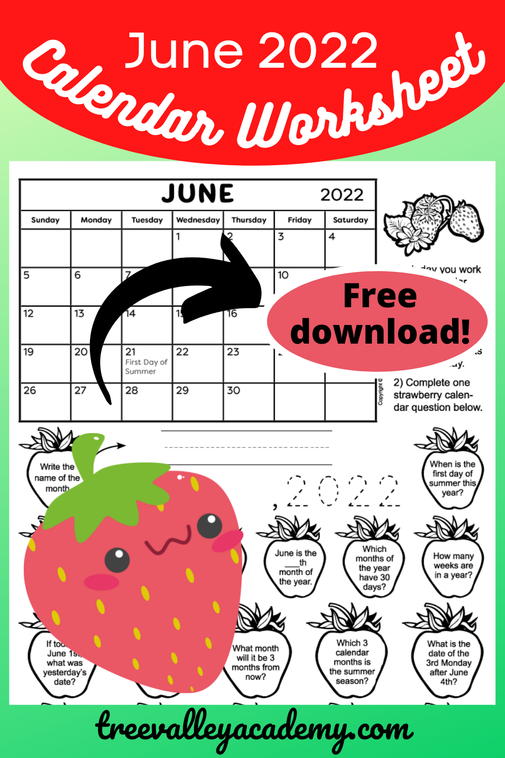 Calendar Worksheet for June 2026 - Tree Valley Academy