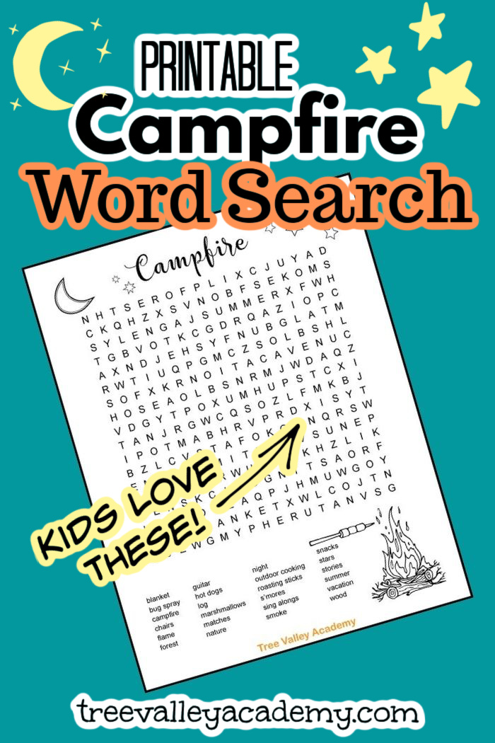 Campfire Camping Word Search for Kids - Tree Valley Academy