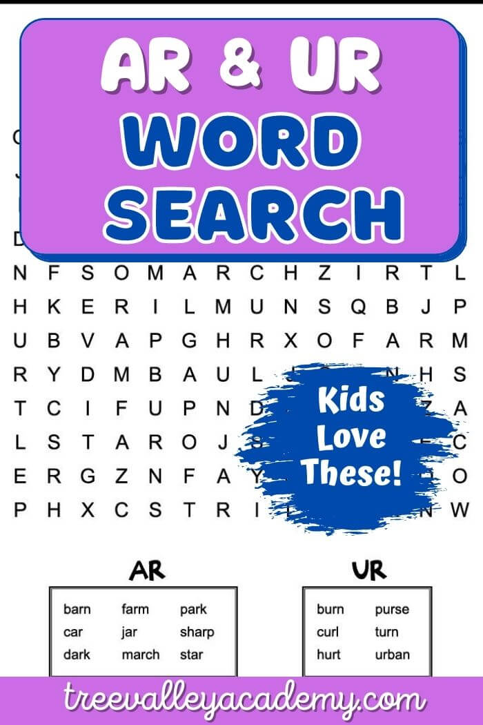 AR & UR Bossy R Word Search for Kids - Tree Valley Academy