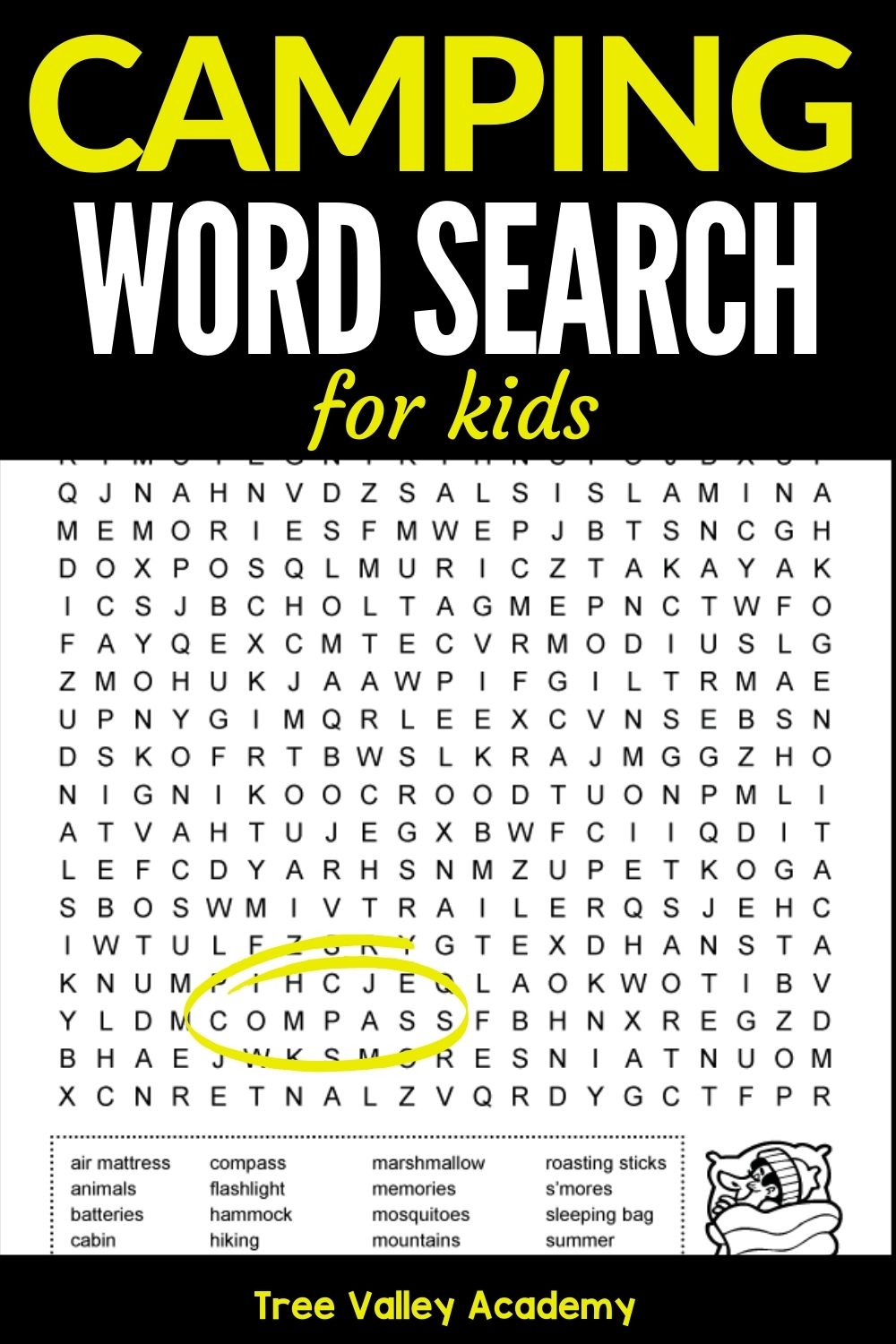 Difficult Camping Word Search - Tree Valley Academy