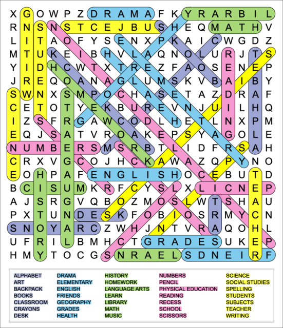Challenging Back to School Word Search for Kids