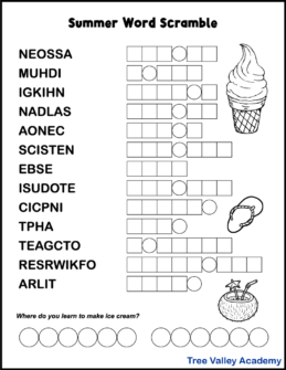 Printable Summer Word Scrambles for Kids - Tree Valley Academy