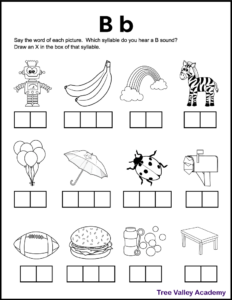 Letter B Sound Phonics Worksheets - Tree Valley Academy