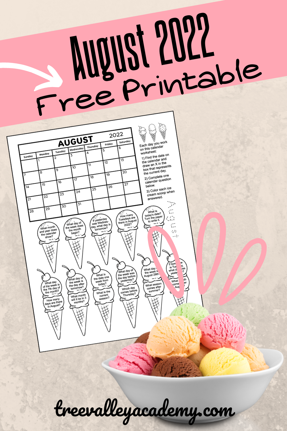 Calendar Worksheet for August 2024 - Tree Valley Academy