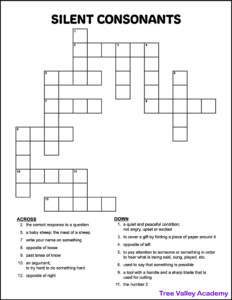 Silent Letters Crossword Puzzle for Kids - Tree Valley Academy