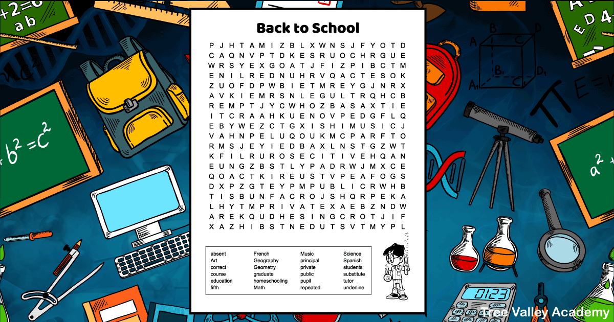 Back to School Word Search for 5th Grade Students