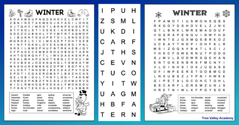 Free Winter Word Searches for Kids - Tree Valley Academy