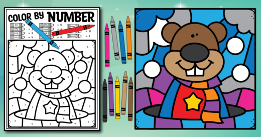6 Groundhog Day Color by Number Coloring Pages for Kids