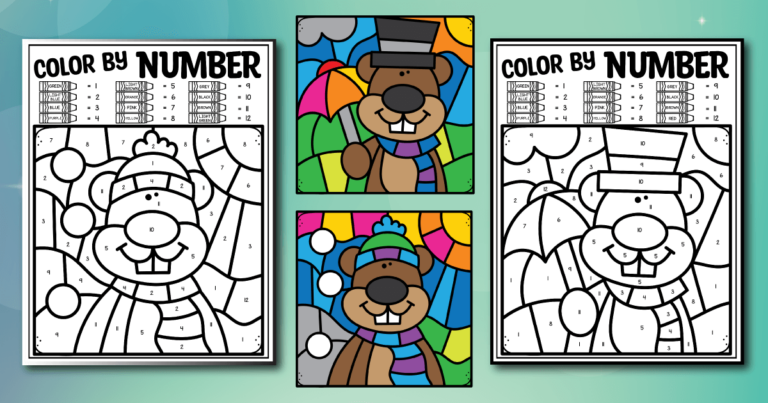 6 Groundhog Day Color by Number Coloring Pages for Kids