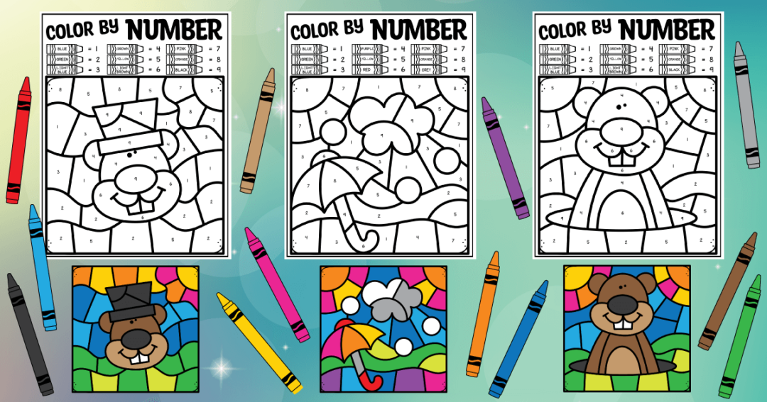 6 Groundhog Day Color by Number Coloring Pages for Kids