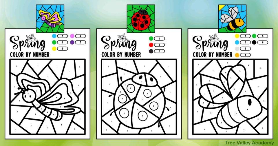 10 Spring Color by Number Worksheets for Preschoolers