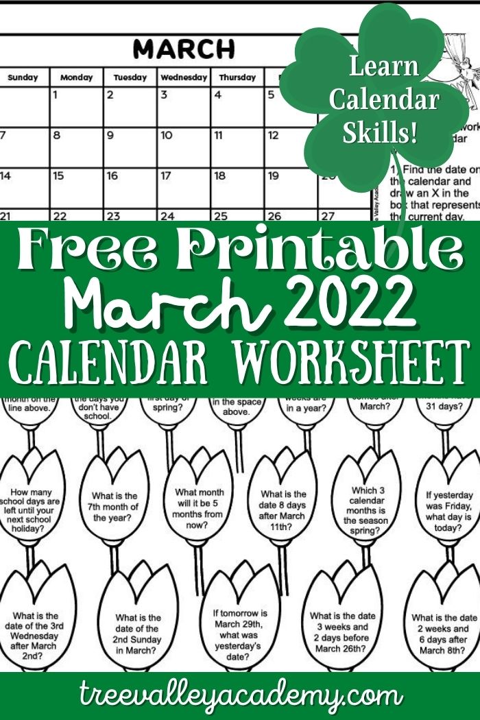 Calendar Worksheet for March 2022 - Tree Valley Academy