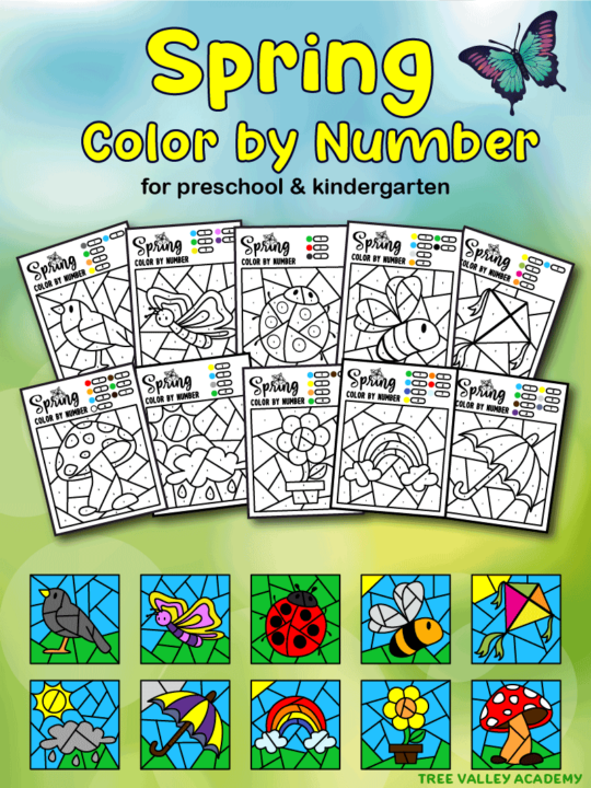 10 Spring Color by Number Worksheets for Preschoolers