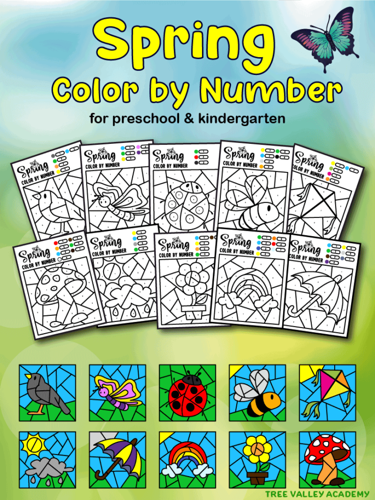 10 Spring Color by Number Worksheets for Preschoolers