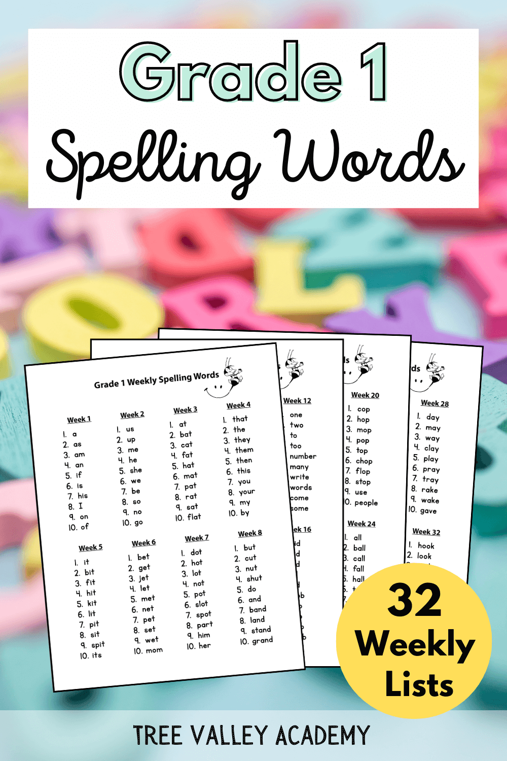 1st Grade Spelling Words - 32 Weekly Spelling Lists