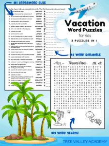 Free Printable Vacation Word Puzzle for Kids -Tree Valley Academy