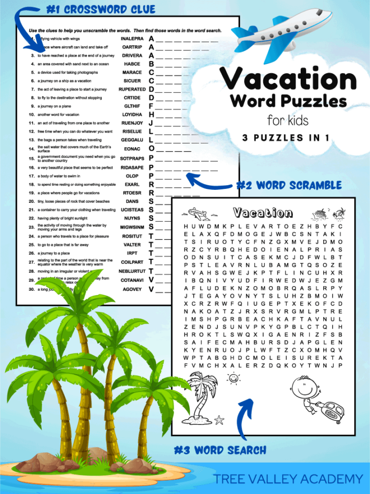 Free Printable Vacation Word Puzzle for Kids -Tree Valley Academy