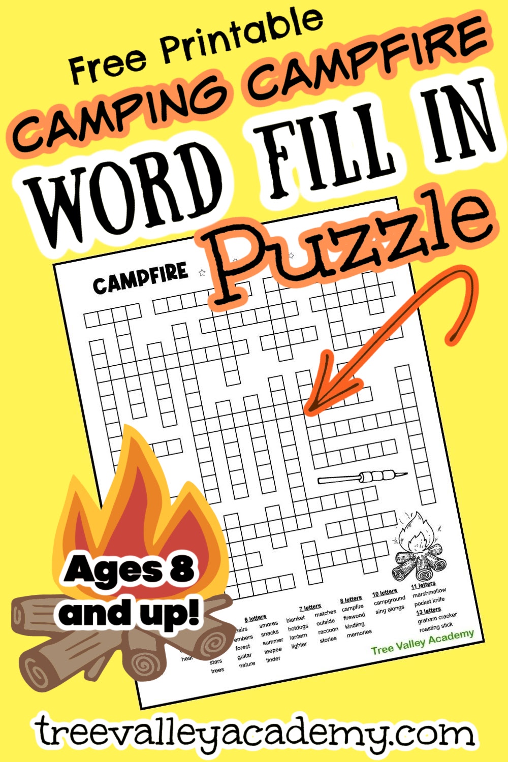 Campfire Camping Word Fill In Puzzle - Tree Valley Academy