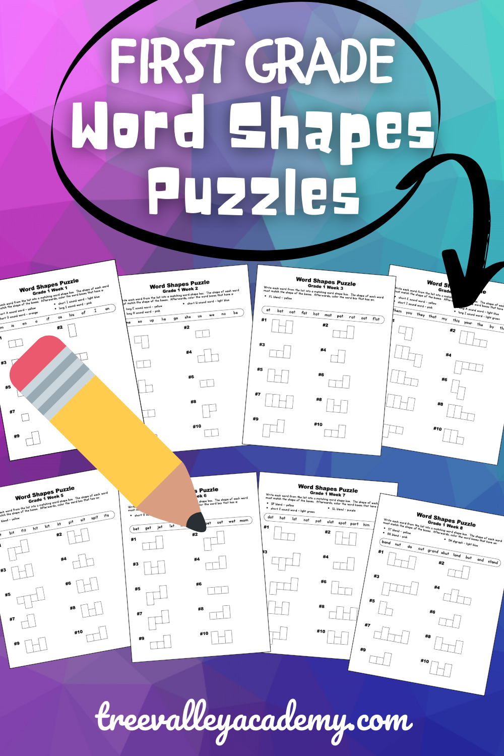 Grade 1 Word Shapes Puzzles - Tree Valley Academy