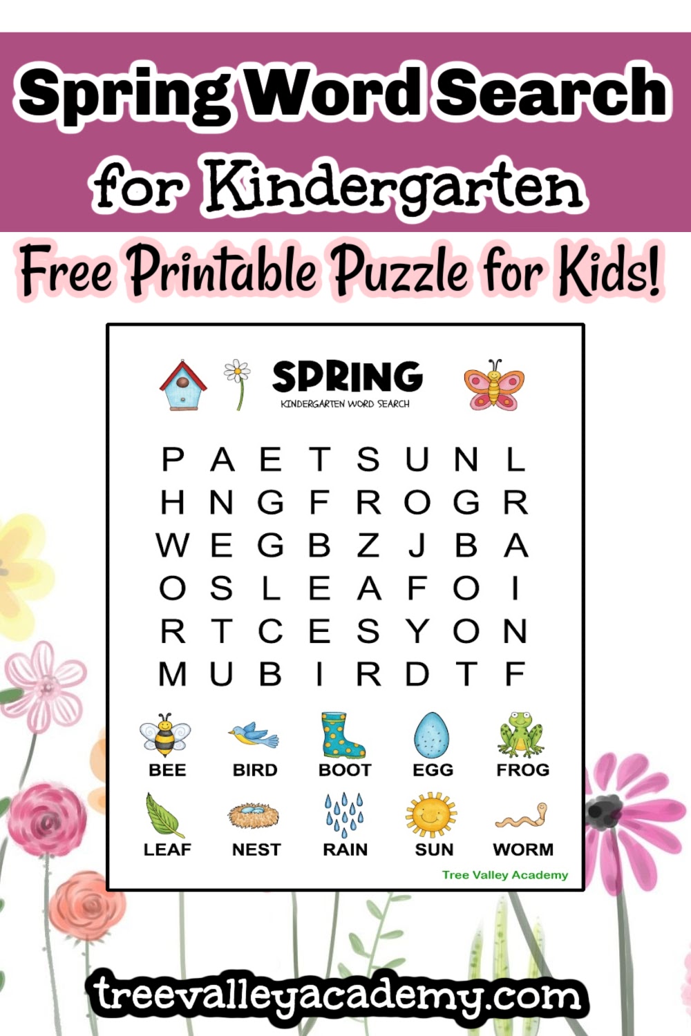 Spring Word Search for Kindergarten - Tree Valley Academy