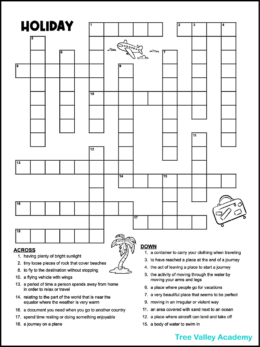 Vacation Crossword Puzzles - Tree Valley Academy
